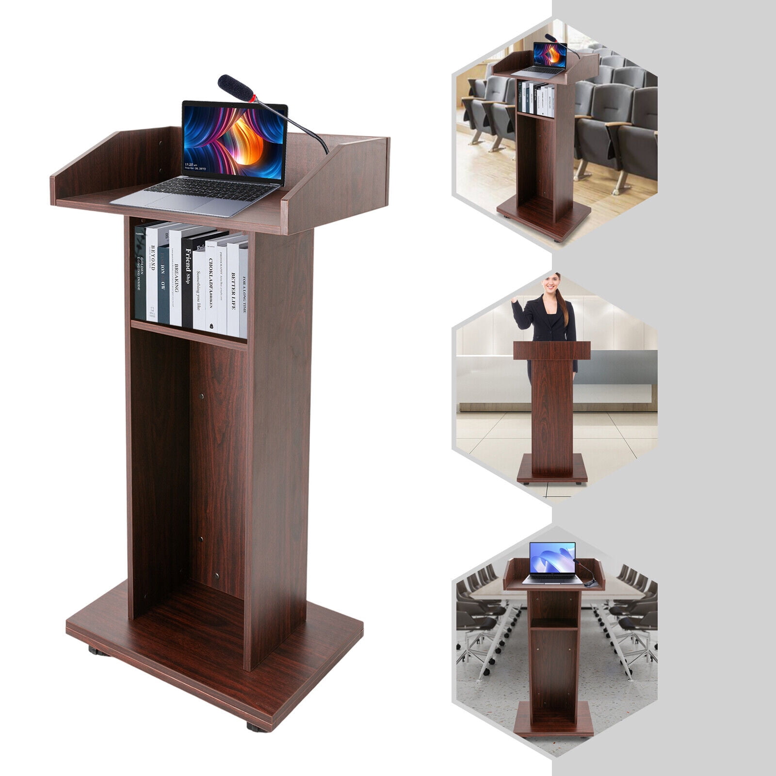 Mobile 43" Height Rolling Podium Lectern Stand Laptop Workstation ...