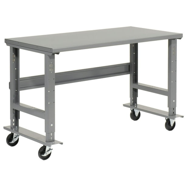 Mobile Adjustable Height C-Channel Leg Workbench, Steel, 60"W x 36"D ...