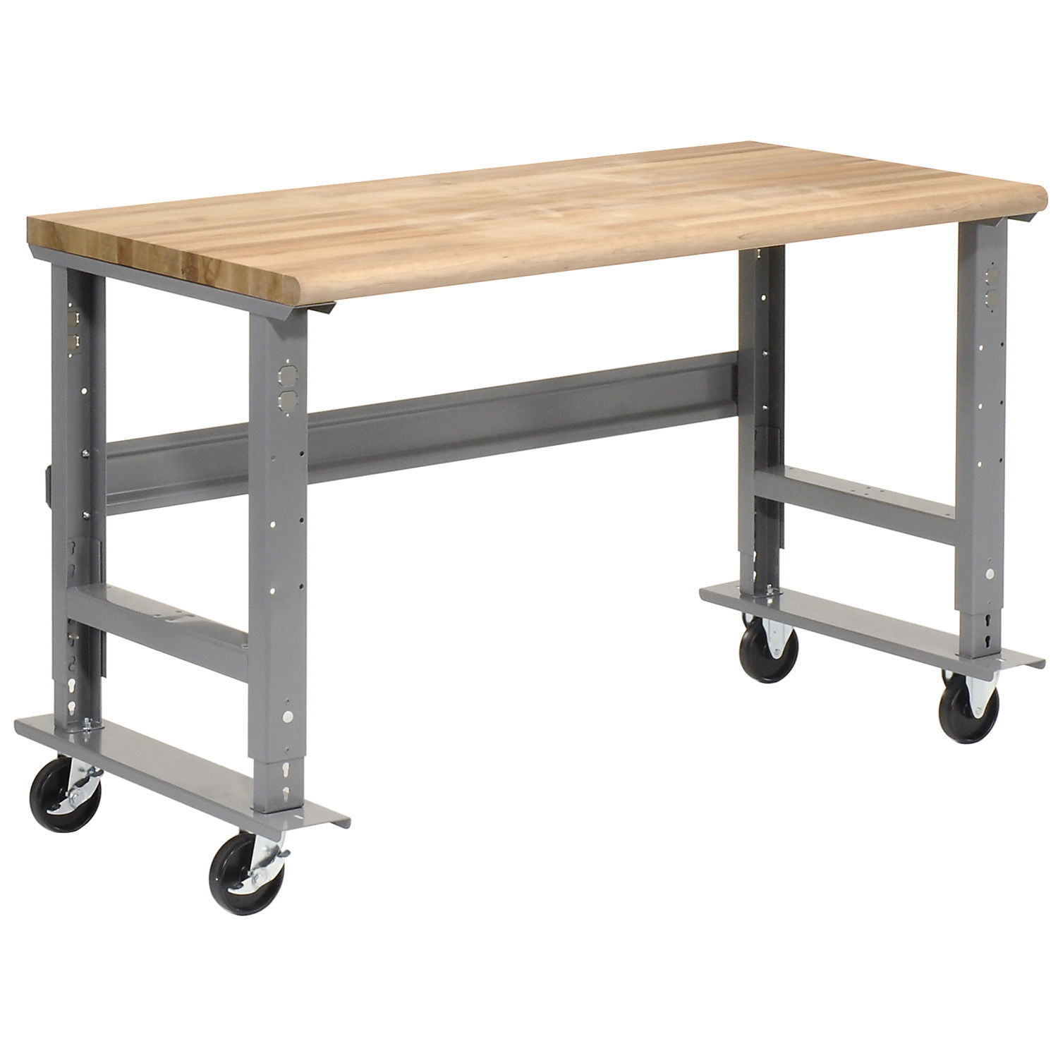 Mobile Adjustable Height Workbench, Maple Butcher Block Safety Edge, 60 ...
