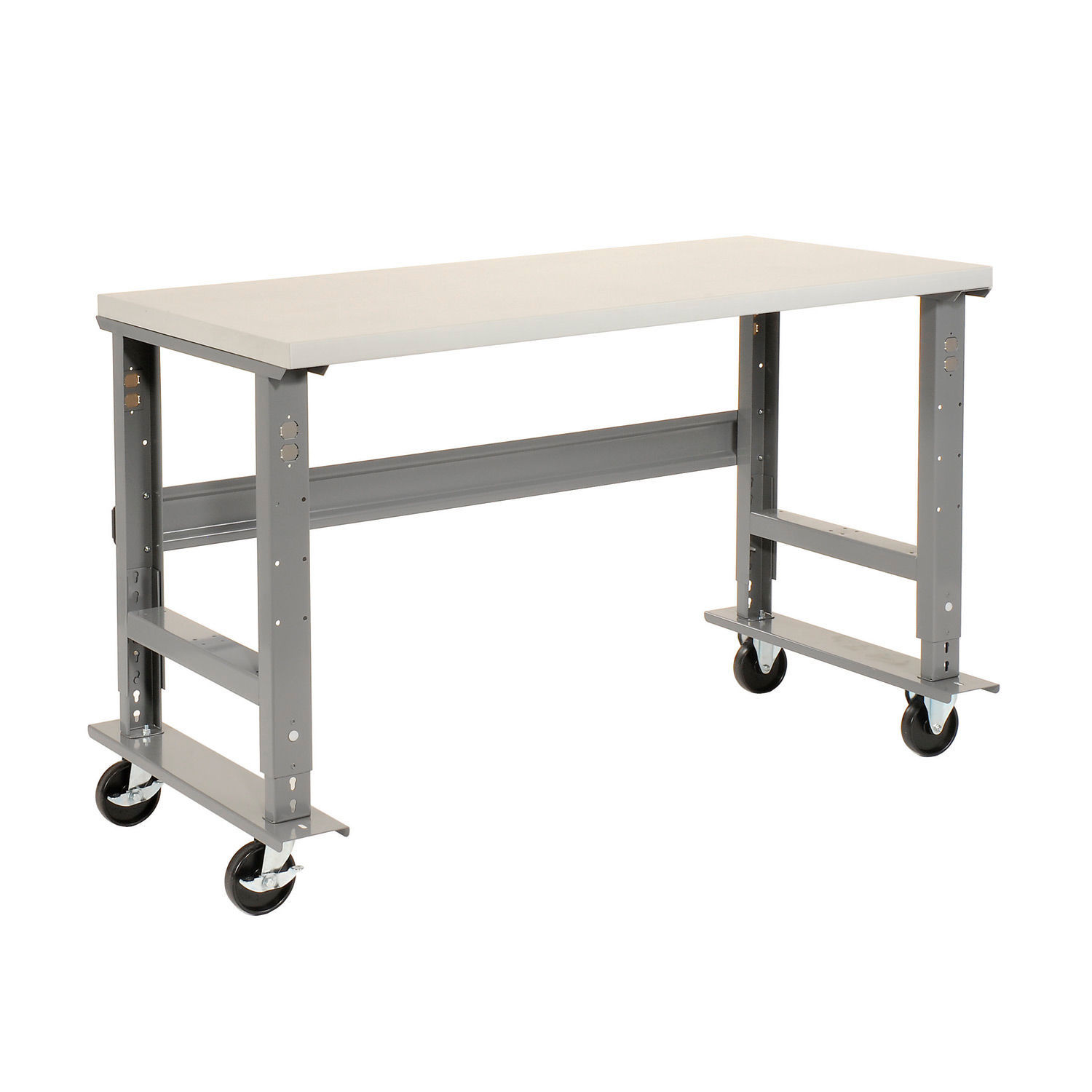 Mobile Adjustable Height Workbench, Plastic Laminate Square Edge, 60"W ...