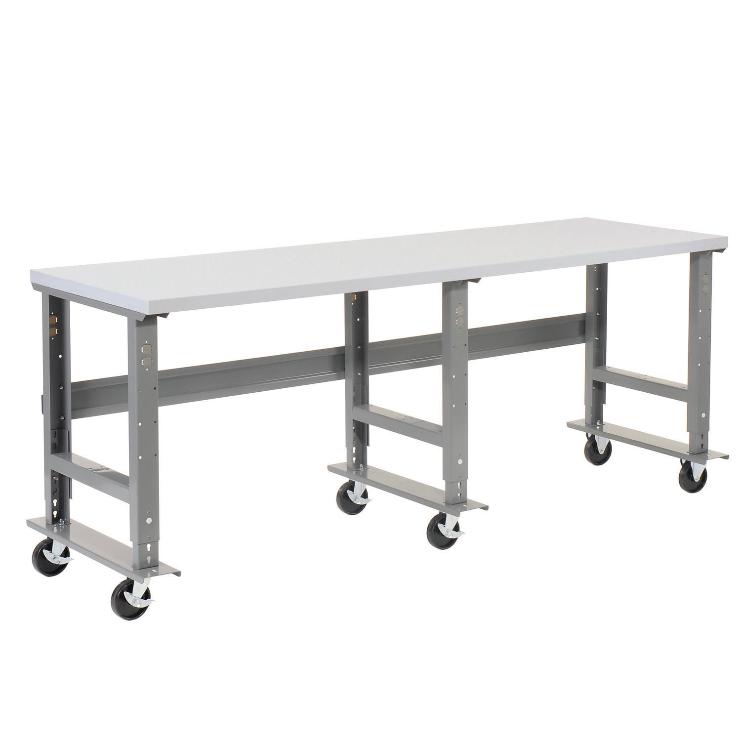 Mobile Adjustable Height Workbench, Plastic Laminate Square Edge, 96"W ...