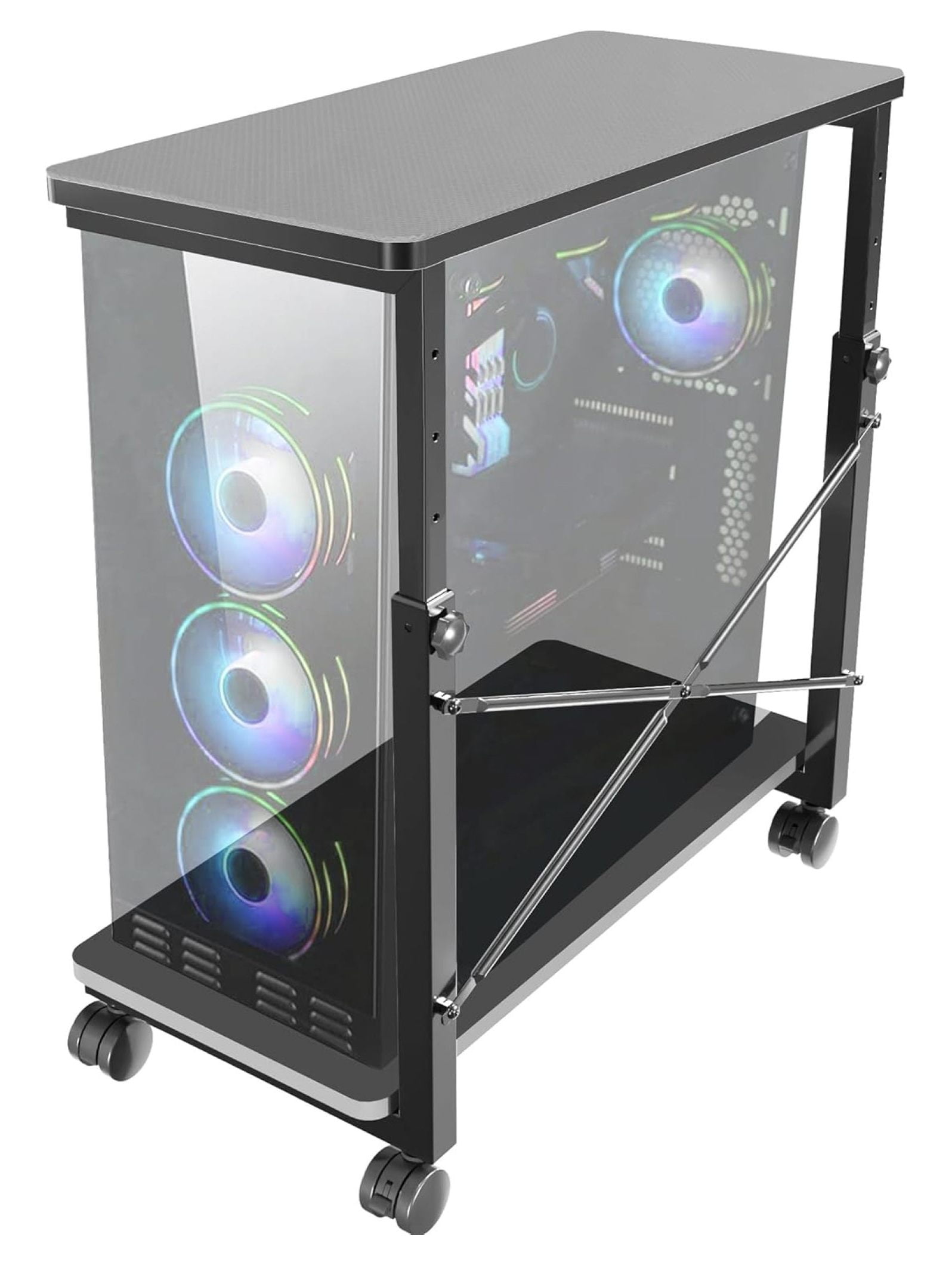 Mobile Adjustable PC Cart with Storage, Premium CPU Holder, Fits ...