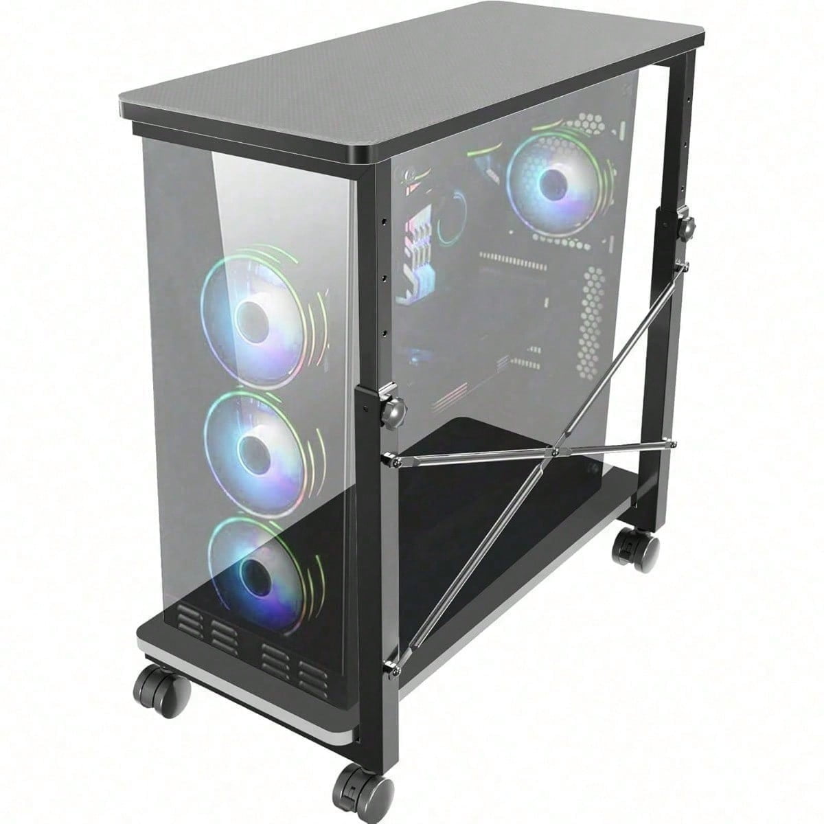 Mobile Adjustable PC Cart with Storage, Premium CPU Holder, Fits ...