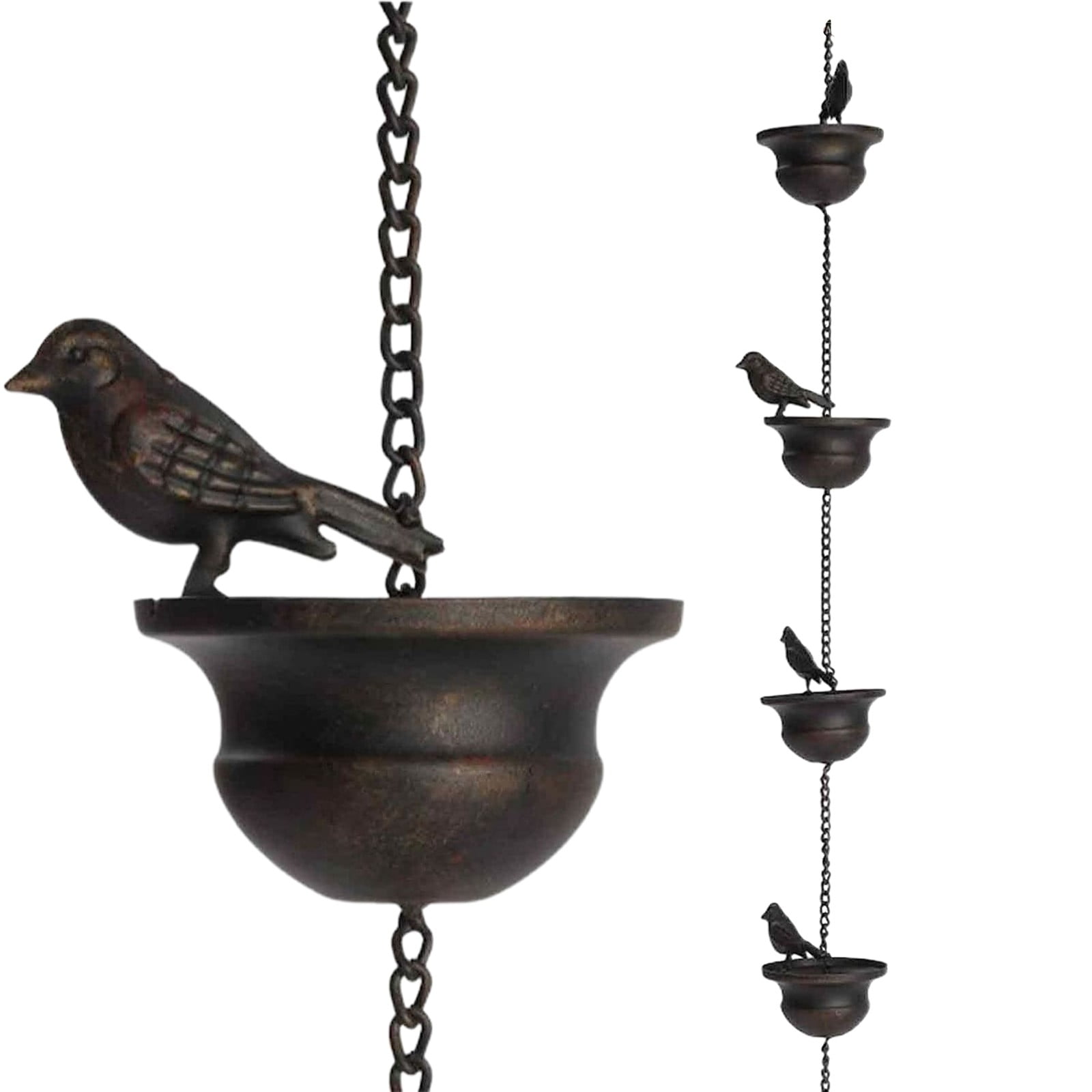 Mobile Birds Rain Chain for Gutters - Dark Bronze Garden Drain Décor ...