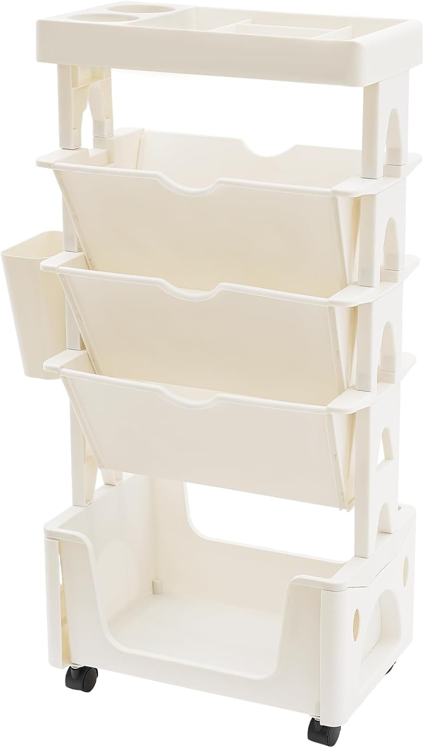 Mobile Bookshelf W Wheels 5 Tier Rolling Bookcase Storage Rack Mobile ...