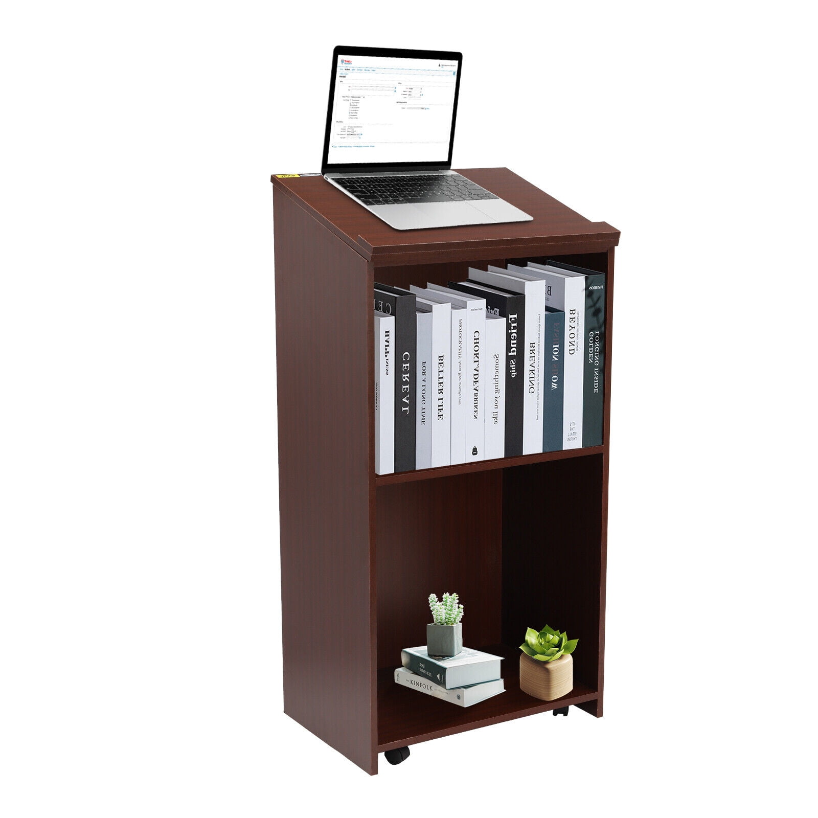 Mobile Brown Standing Podium Laptop Lectern Podium Stand Pulpit with ...