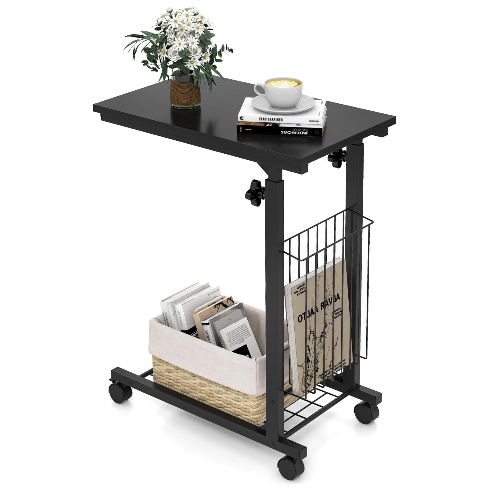 Mobile C Table Height Adjustable, Rolling End Table with Lockable ...