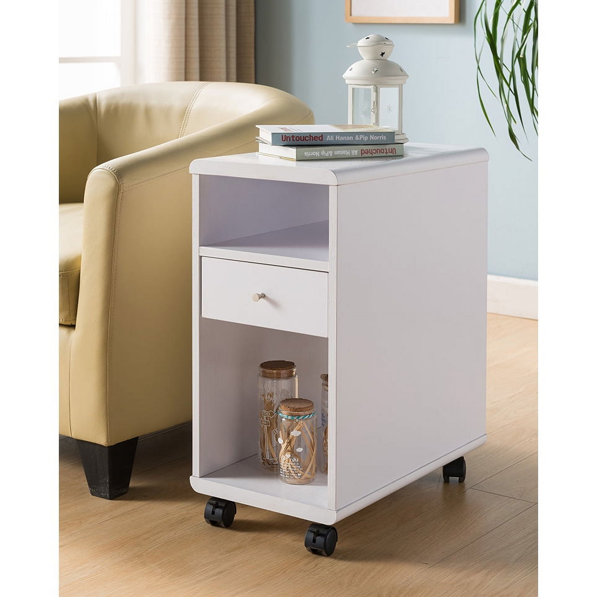 Mobile Chairside Table with Drawer,White,White Particle Board Furniture ...