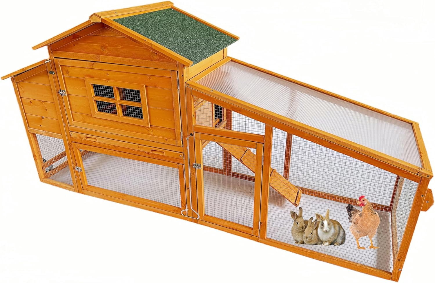 Mobile Chicken Coop with Wheels and Handle, 81" Portable Wood Hen House ...