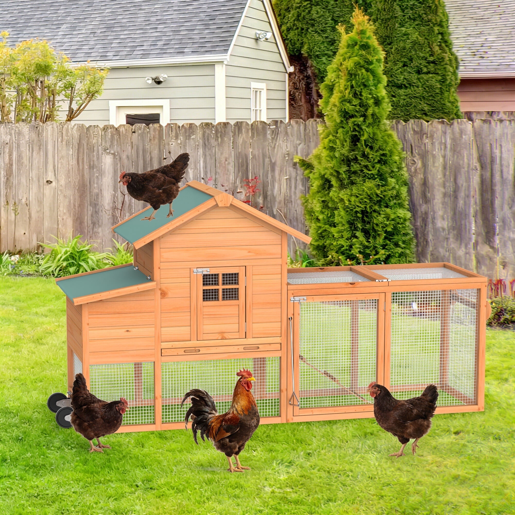 Mobile Chicken Coop with Wheels Outdoor Wooden Hen House Rabbit Hutch ...