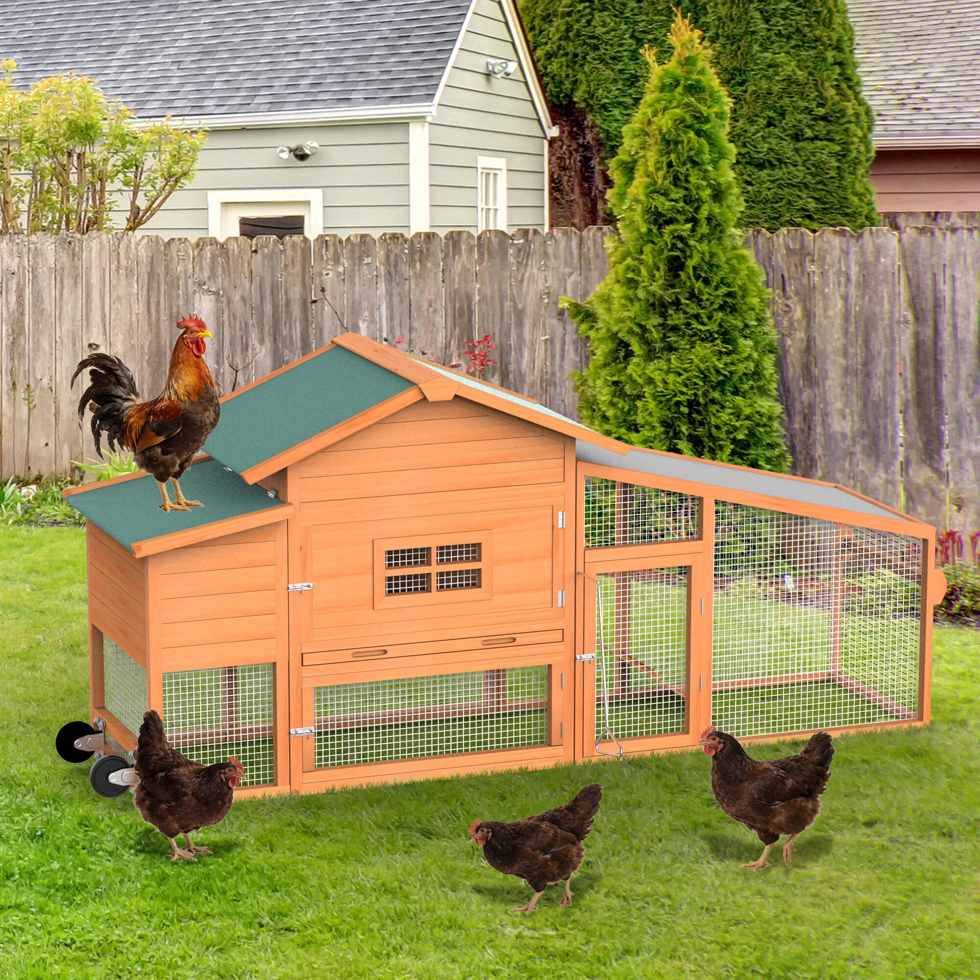 Mobile Chicken Coop with Wheels Wooden Hen House Rabbit Hutch Large ...