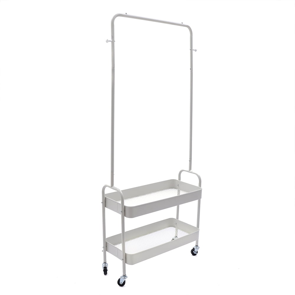 Mobile Clothing Storage Rack Clothing Hanging Rack with 2 Tiers Garment ...