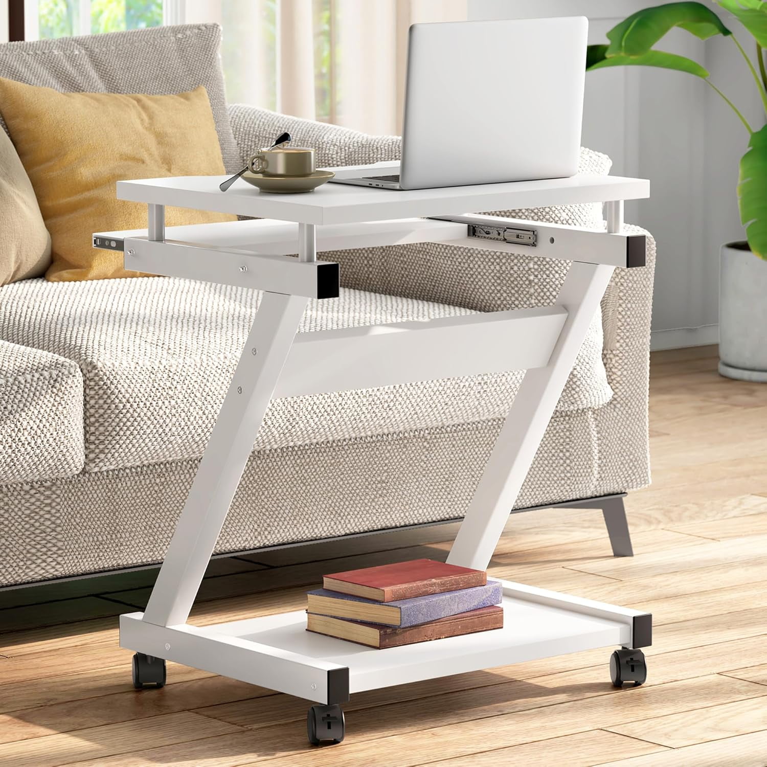 Mobile Compact Computer Desk Cart for Small Spaces, Portable Computer ...