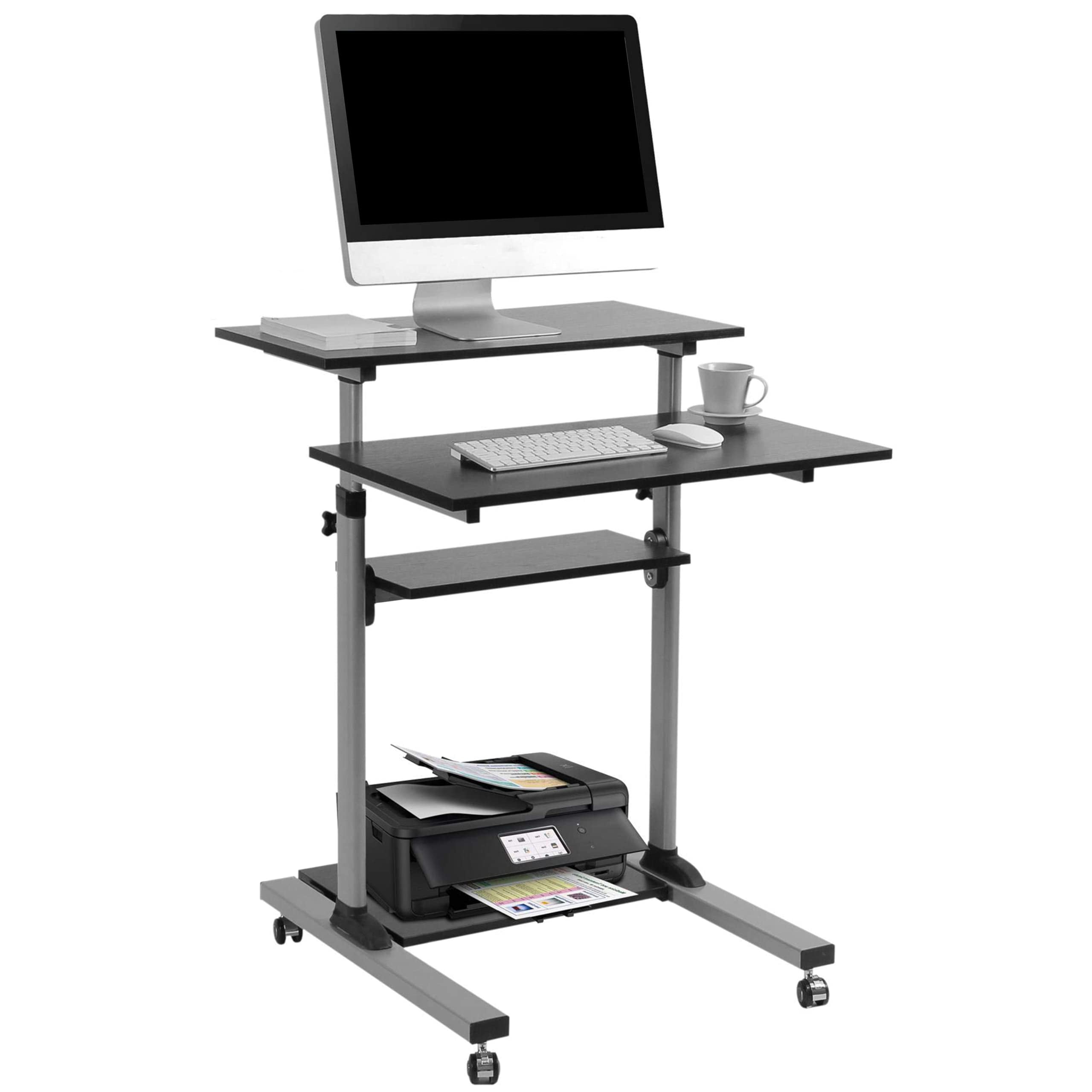 Mobile Computer Cart with Wheels Adjustable Height Rolling Desk for ...