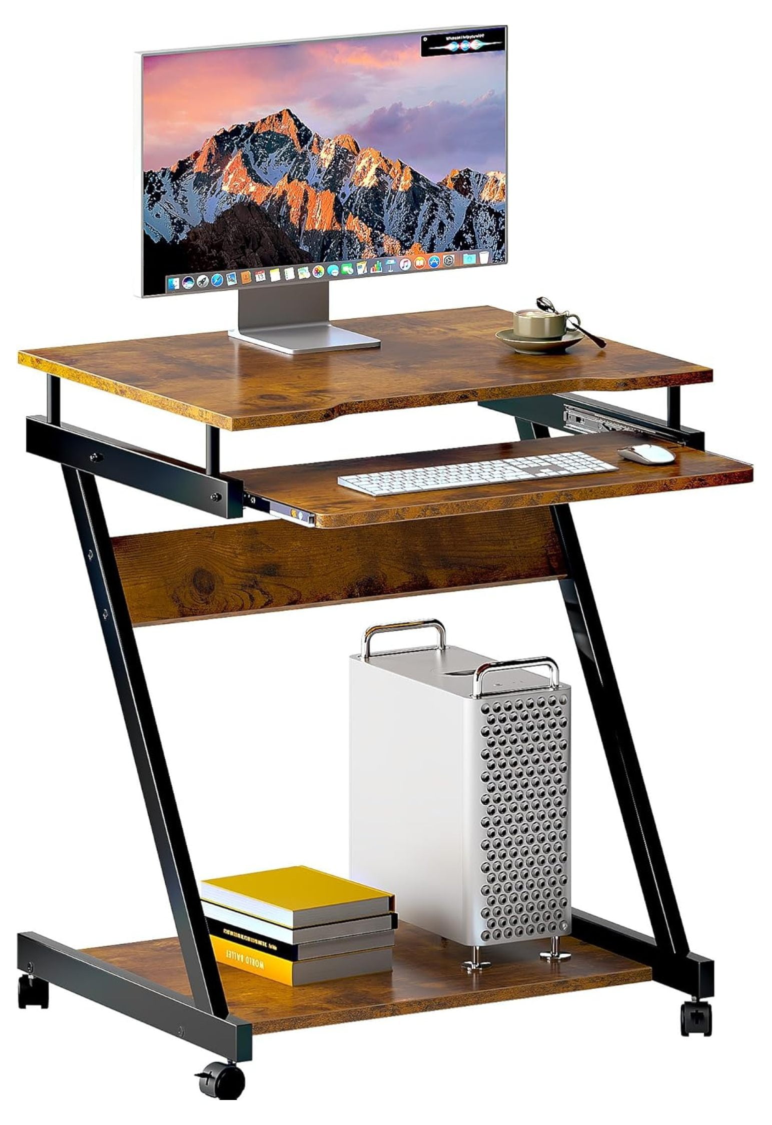 Mobile Computer Desk Work Workstation with Printer Shelf and Keyboard ...