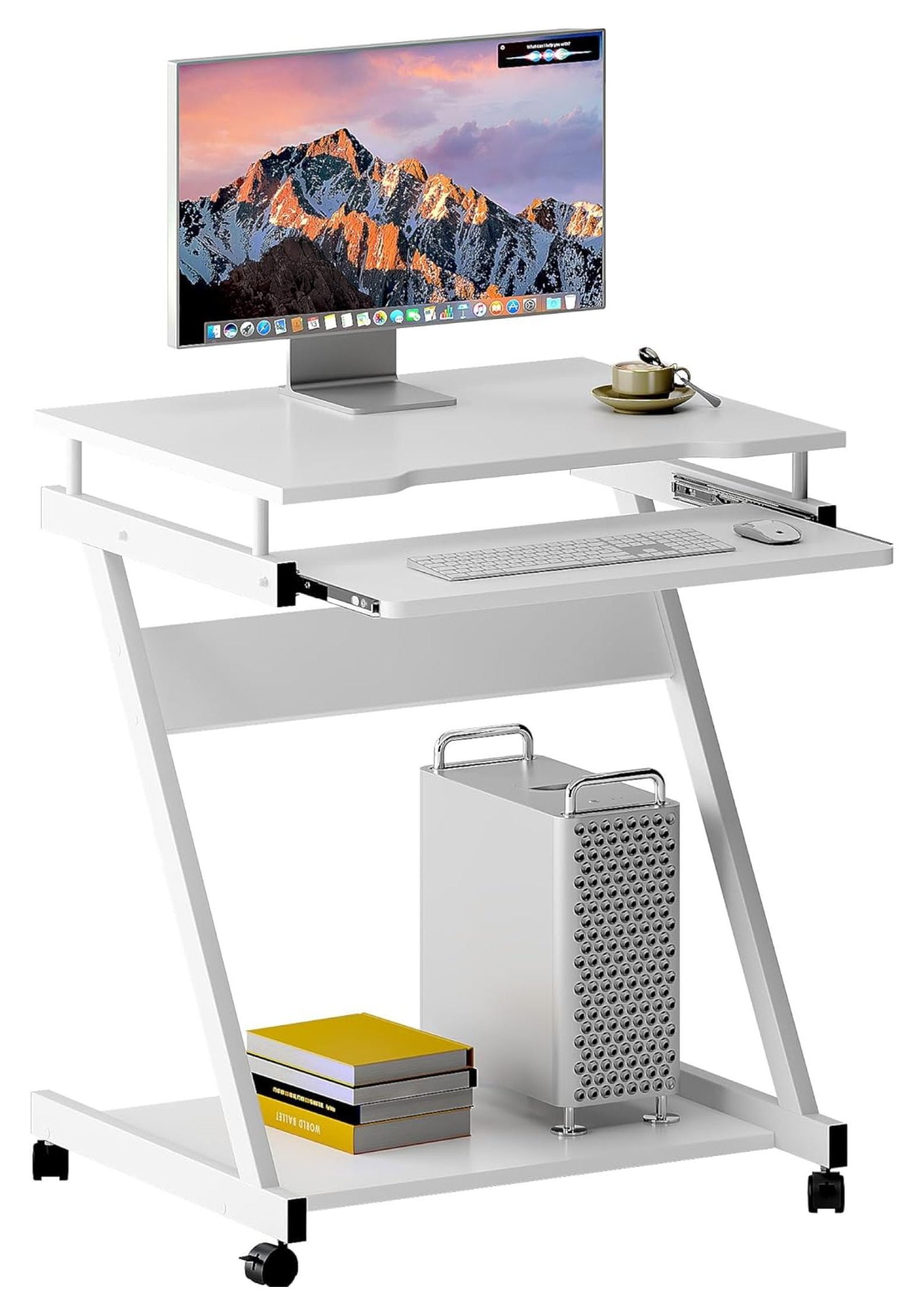 Mobile Computer Desk Work Workstation with Printer Shelf and Keyboard ...