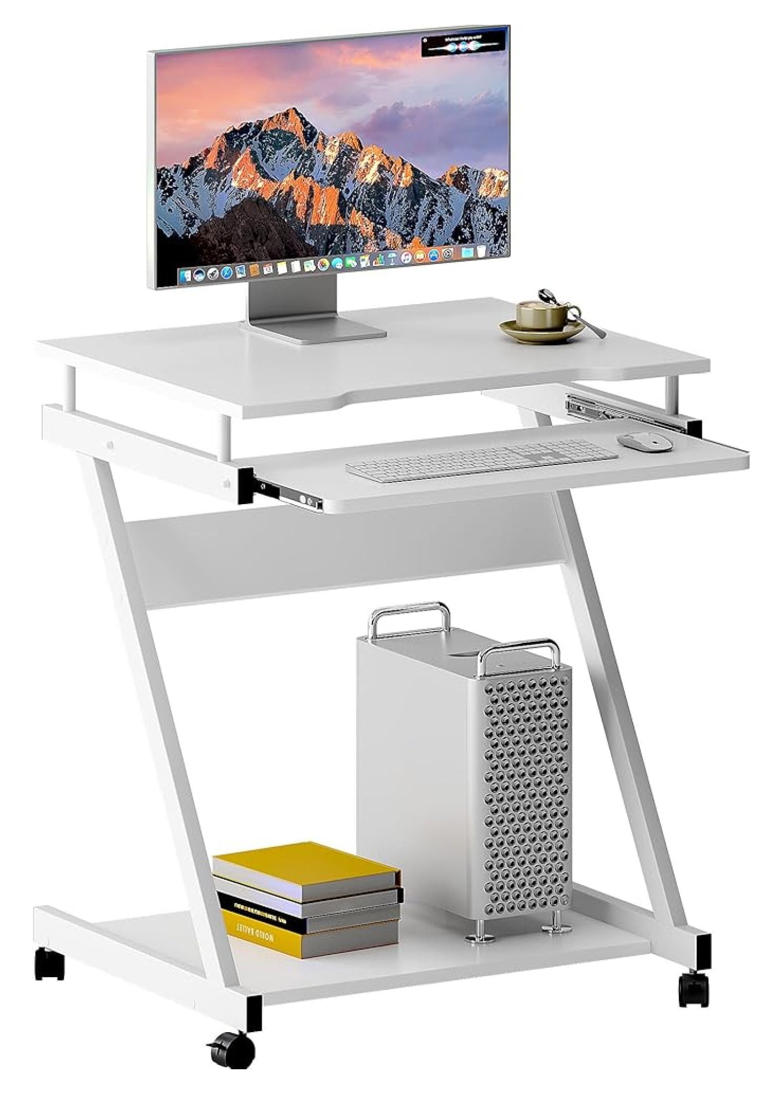 Mobile Computer Desk Work Workstation with Printer Shelf and Keyboard ...