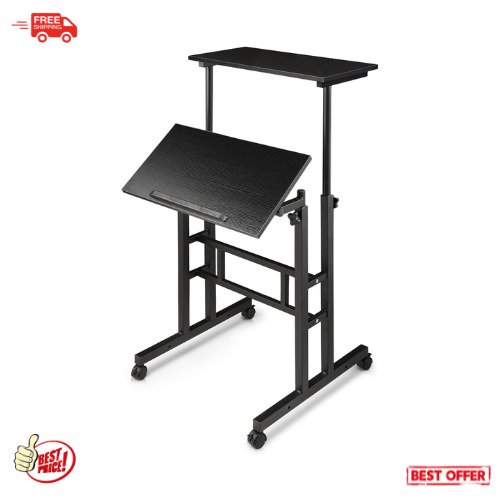 Mobile Computer Desk Workstation Rolling Laptop Stand Table Height ...