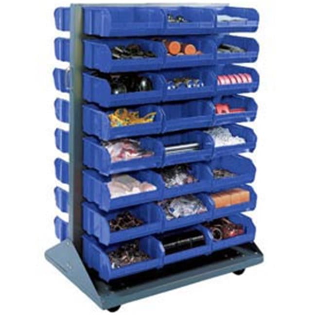 Mobile Double Sided Floor Rack with 24 Blue Stacking Bins - Gray - 36 x ...