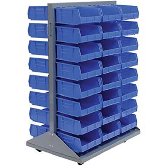 Mobile Double Sided Floor Rack with 48 Blue Stacking Bins - Blue - 36 x ...