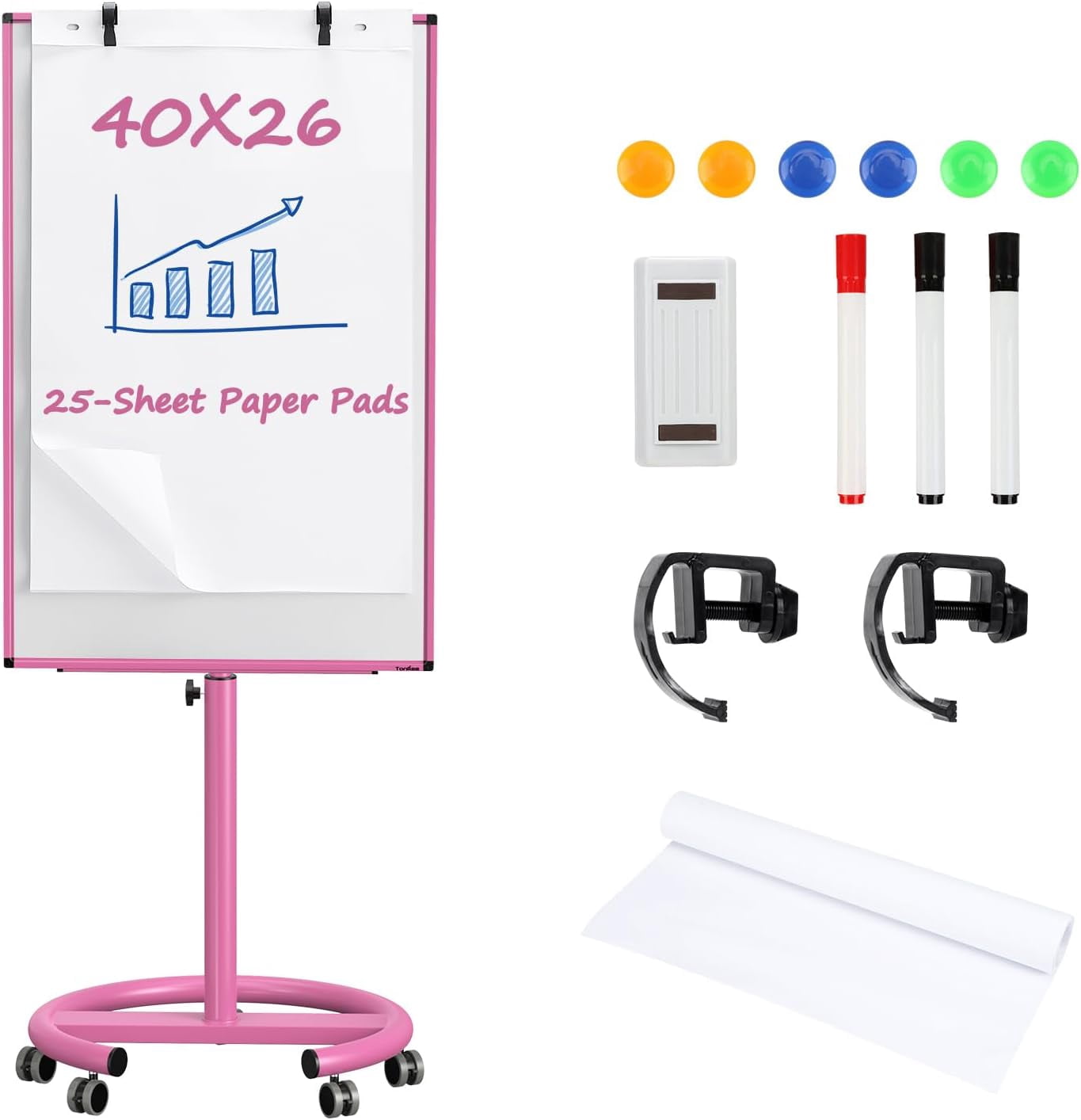 Mobile Dry Erase Board, 40x26 Mobile Whiteboard Wheels, Standing White ...