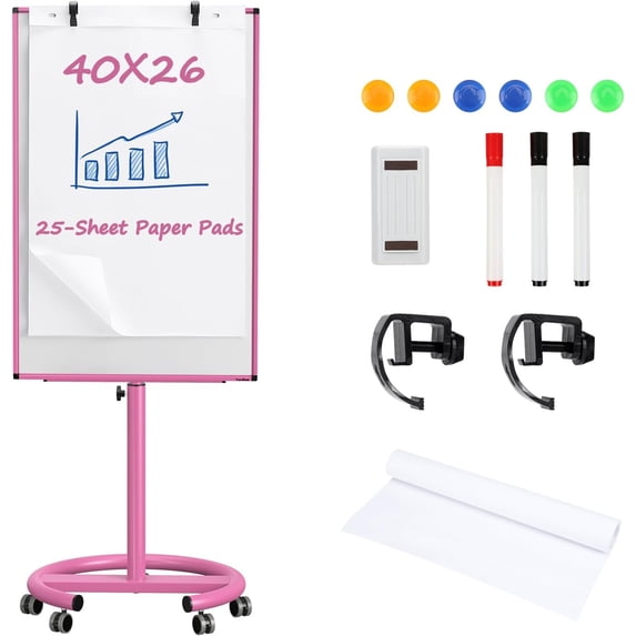 Mobile Dry Erase Board, 40x26 Mobile Whiteboard Wheels, Standing White ...