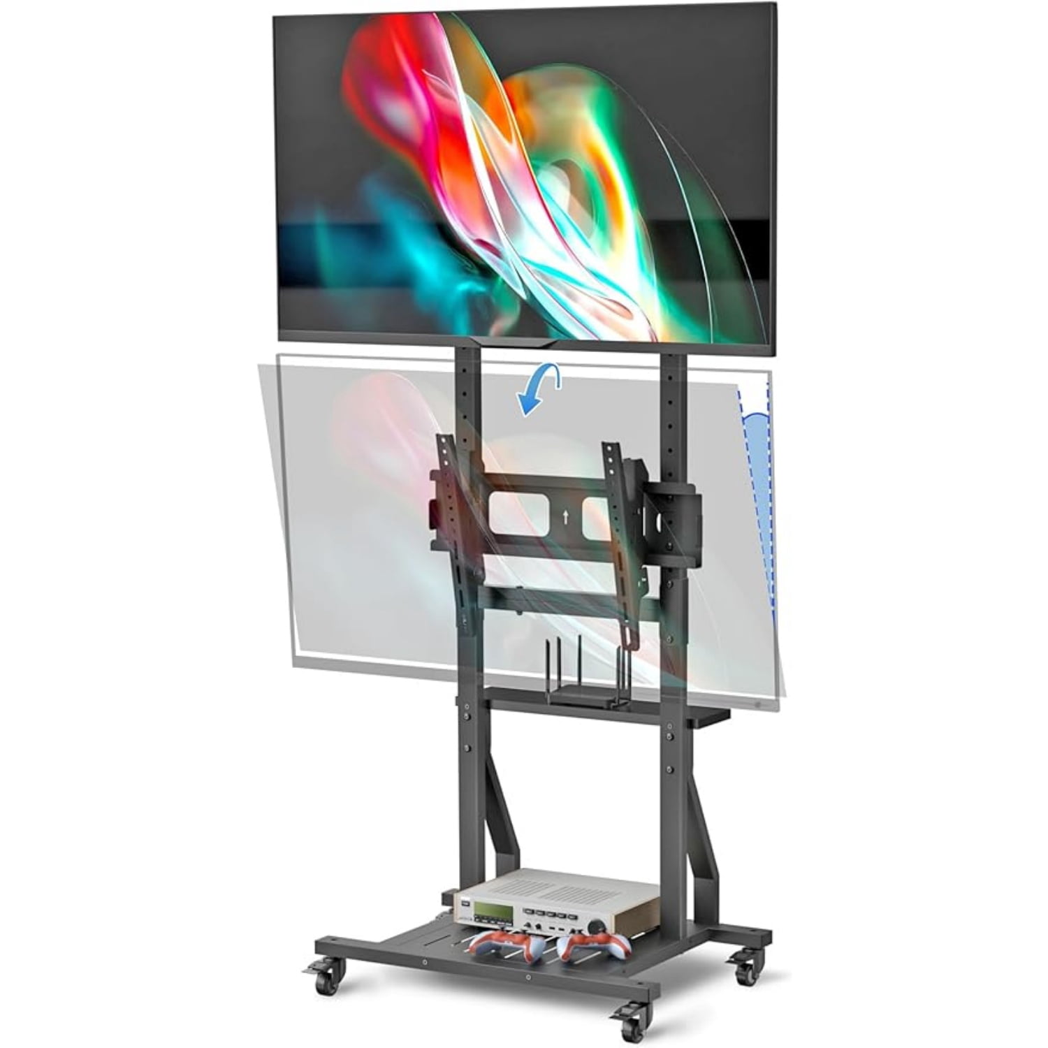 Mobile Dual TV Stand,Rolling TV Cart for 2 TVs with Table and Storage ...