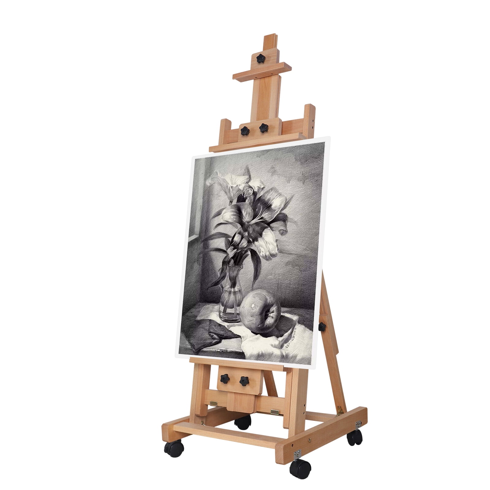 Mobile Easel Stand for Painting Display, Wood 56" to 91" Adjustable H ...
