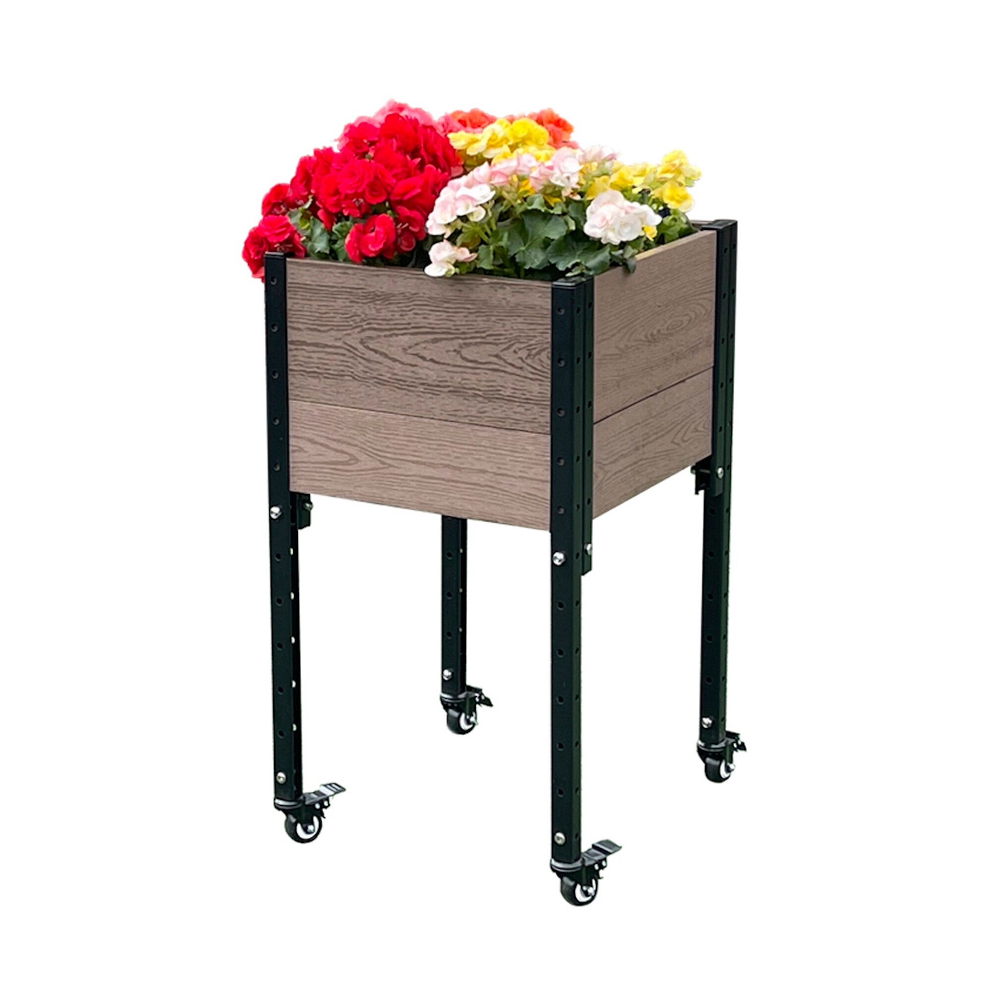 Mobile Elevated Corner Planter Box Raised Garden Bed Wood Texture Brown ...