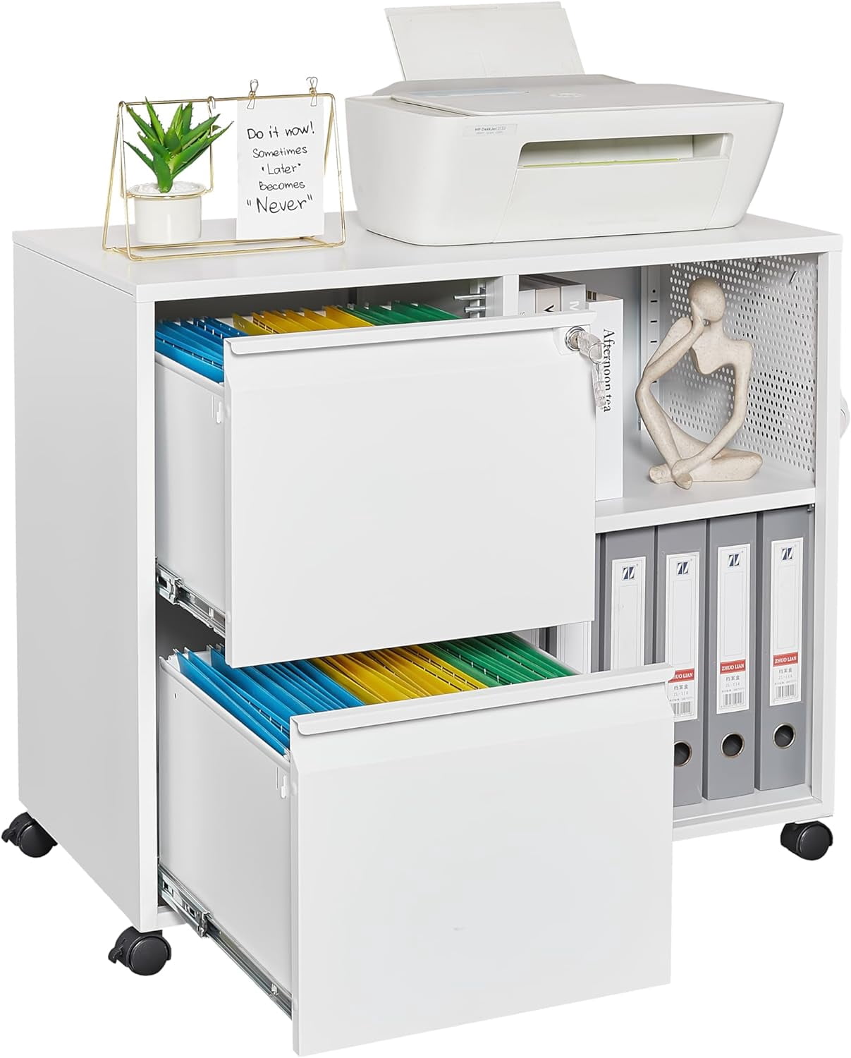 Mobile File Cabinet, 2 Drawer Lateral Filing Cabinets with Lock, Open ...