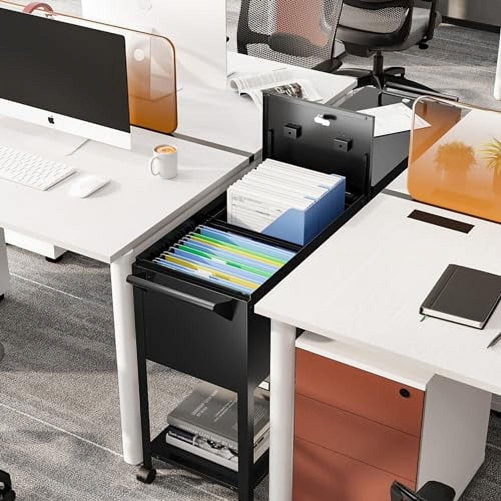 Mobile File Cabinet, 2 Tier File Cart with Wheels Hanging Files, Metal Rolling Cart with Lock ...