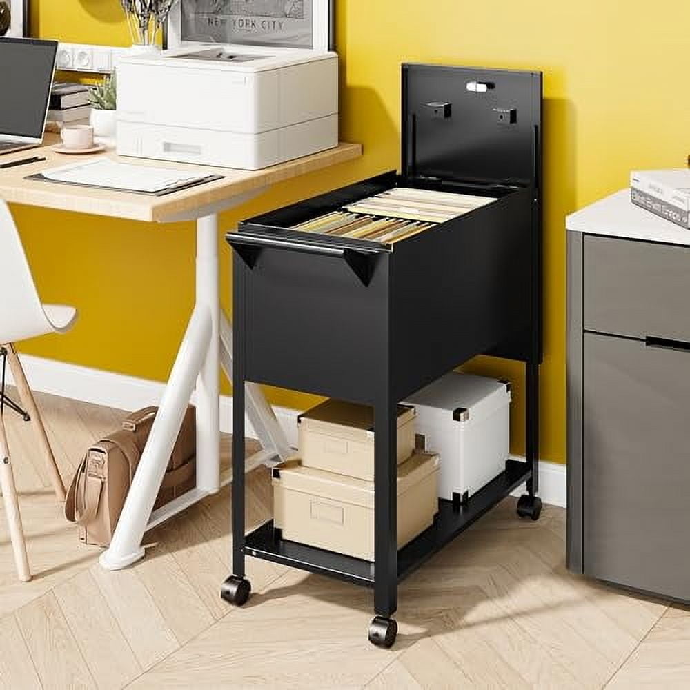Mobile File Cabinet, 2 Tier File Cart with Wheels Hanging Files, Metal ...