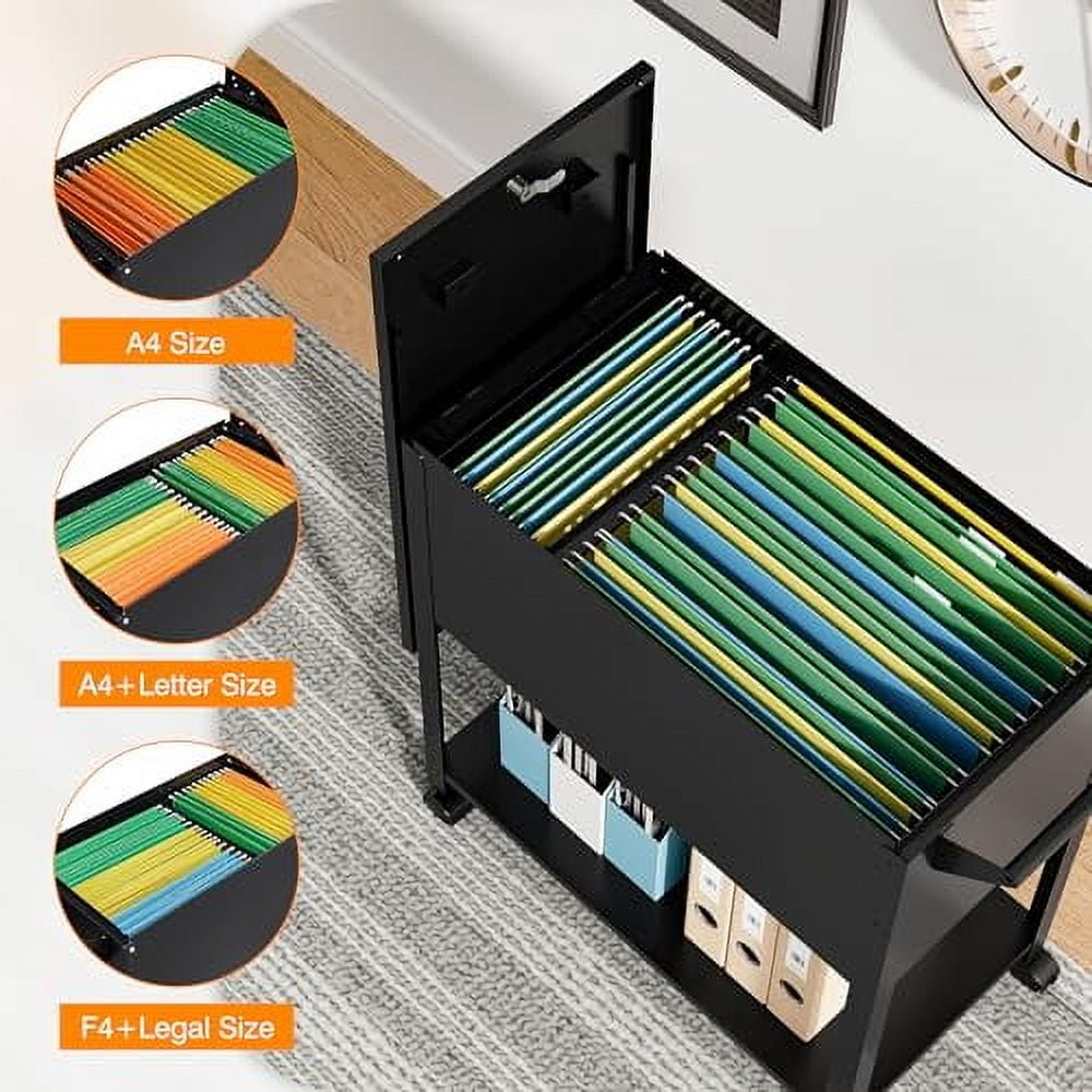 Mobile File Cabinet, 2 Tier File Cart with Wheels Hanging Files, Metal ...