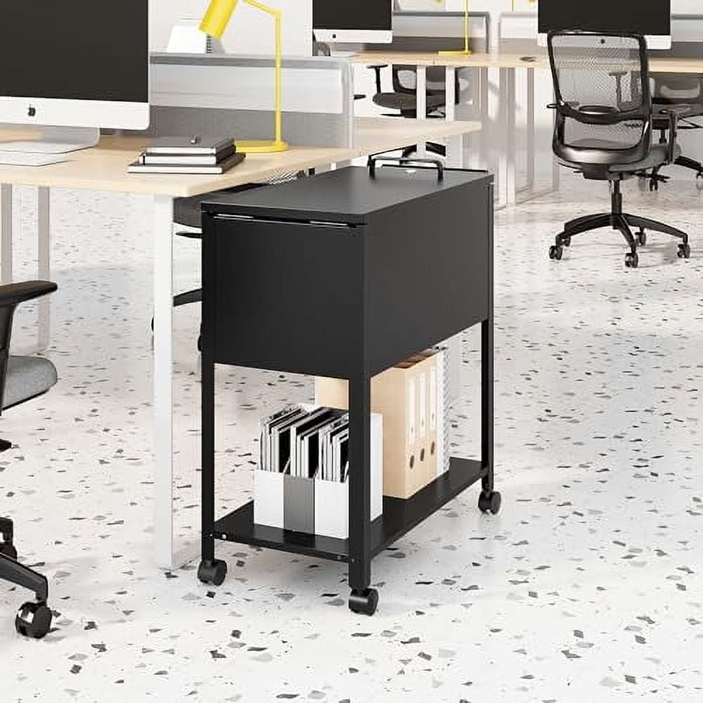 Mobile File Cabinet, 2 Tier File Cart with Wheels Hanging Files, Metal ...
