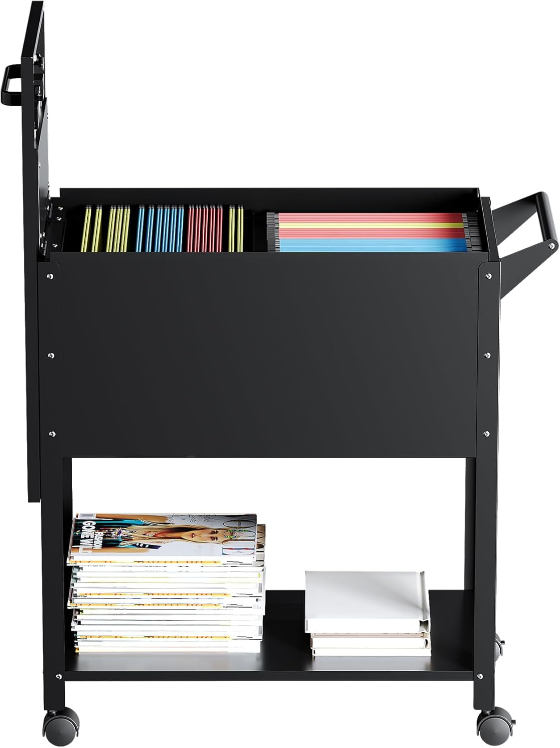 Mobile File Cabinet, 2-Tier Rolling File Cart with Wheels Hanging Files ...