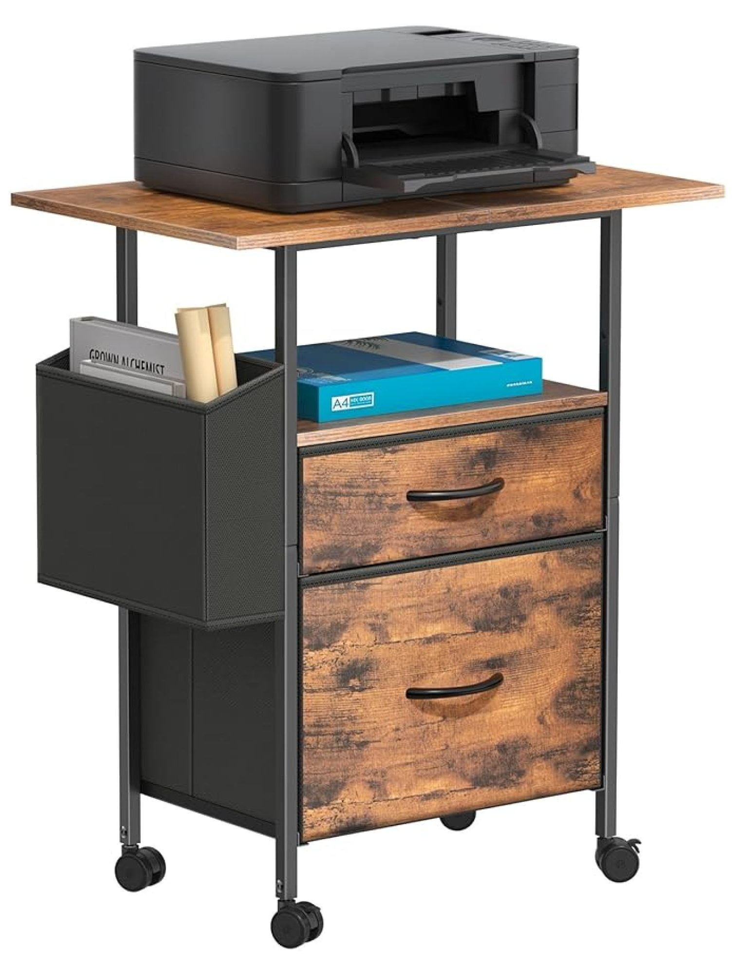 Mobile File Cabinet with 24'' Wide Desktop, 2 Fabric Drawer Filing ...