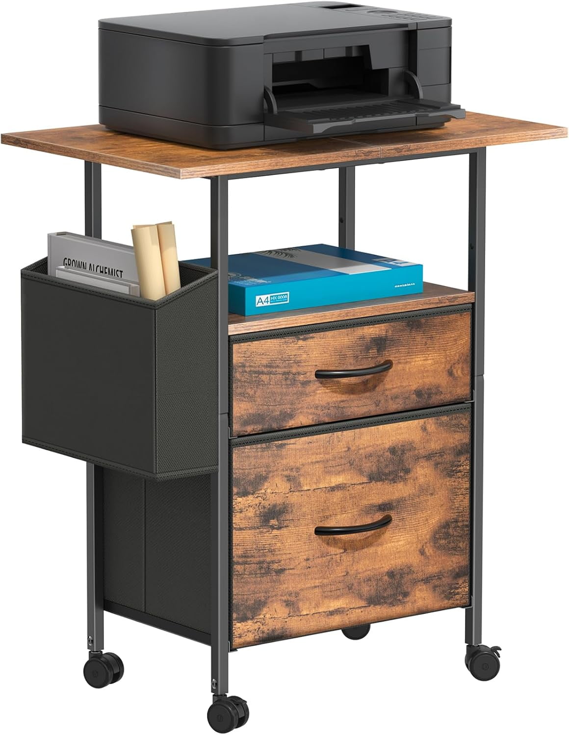Mobile File Cabinet with 24'' Wide Desktop, 2 Fabric Drawer Filing ...