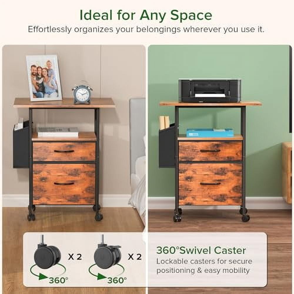 Mobile File Cabinet with 24'' Wide Desktop, 2 Fabric Drawer Filing ...