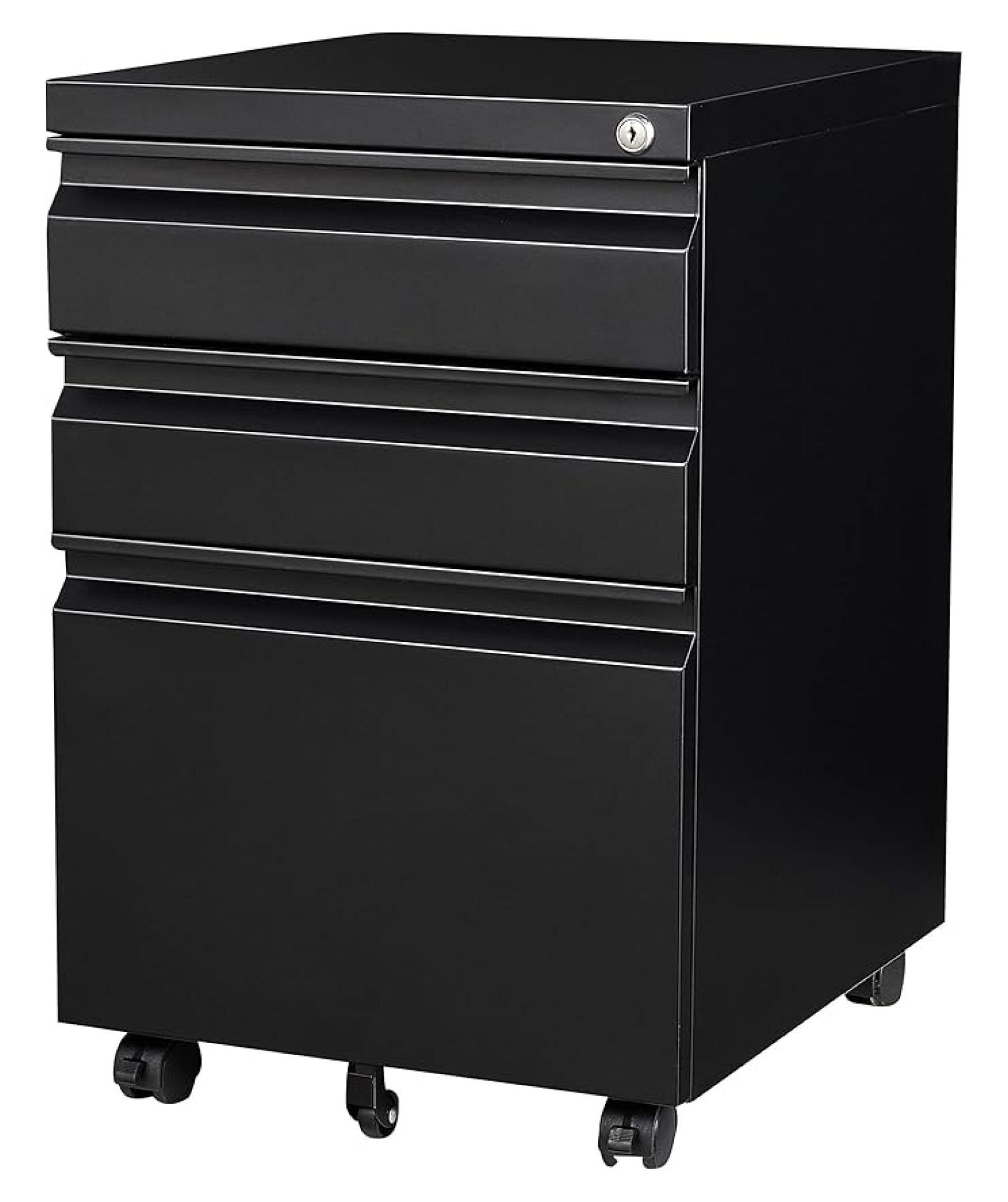 Mobile File Cabinet 3 Drawer, Black - Rolling Filing Cabinet with Lock ...