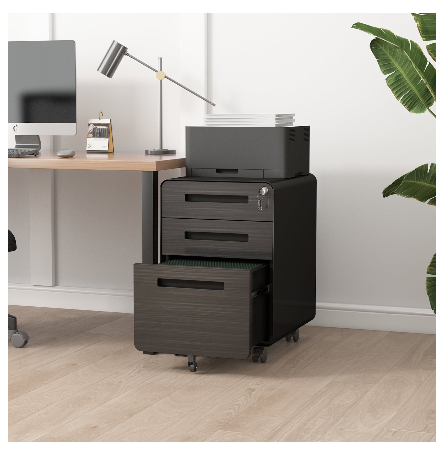 Mobile File Cabinet 3 Drawer, Under Desk File Cabinet with Lock, A4 ...