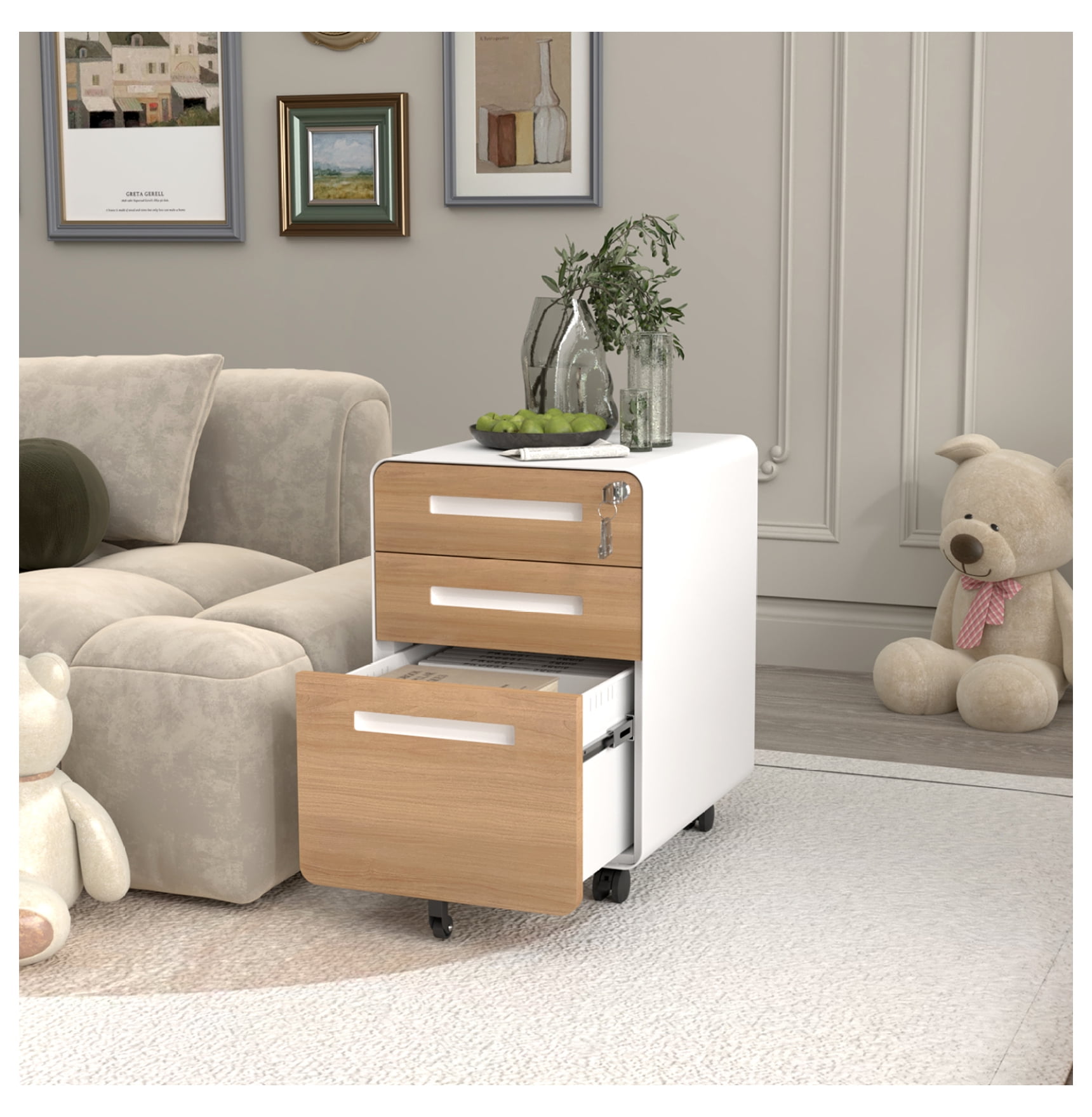 Mobile File Cabinet 3 Drawer, Under Desk Rolling File Cabinet for ...