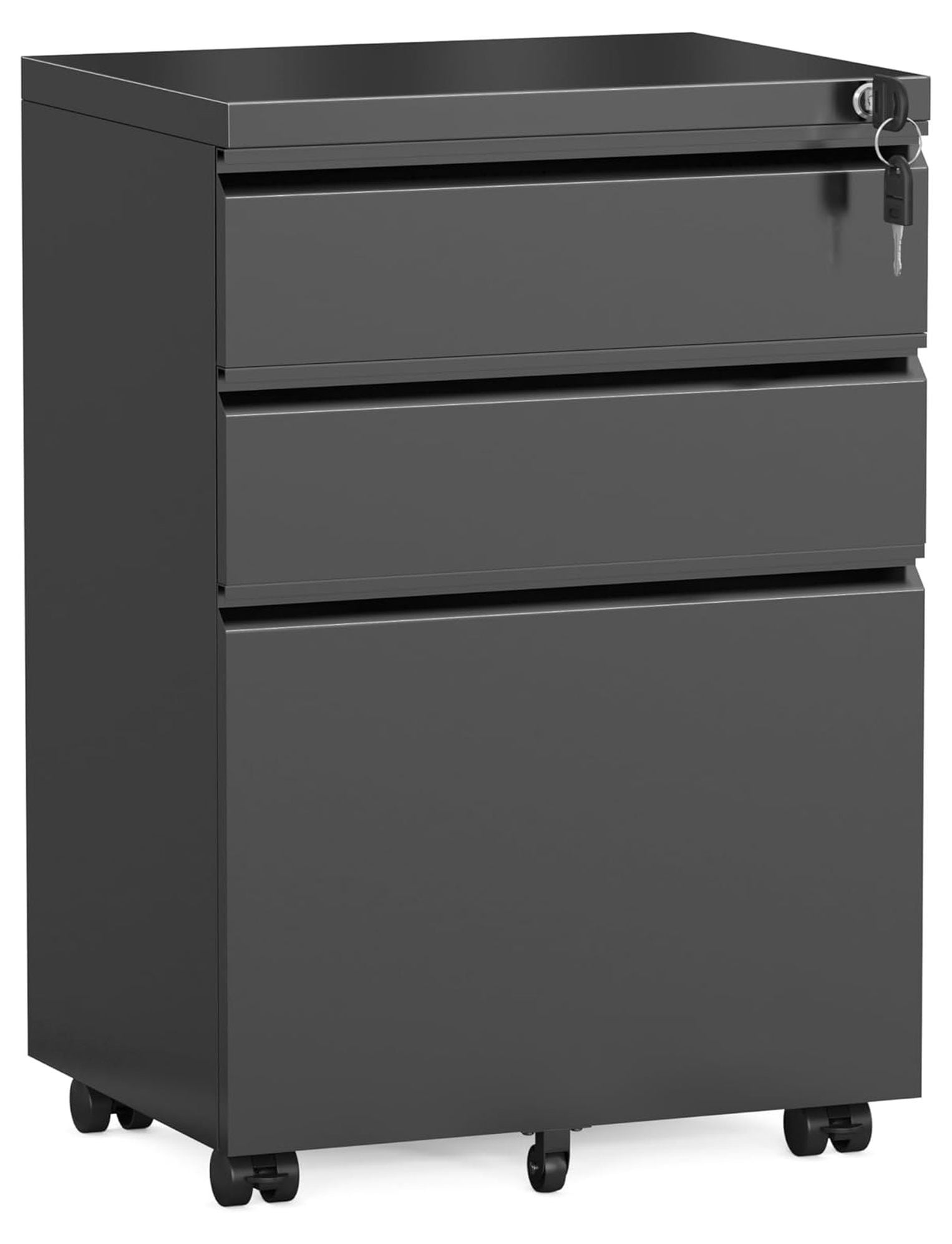 Mobile File Cabinet, 3-Drawer Rolling File Cabinet with Lock, Metal ...