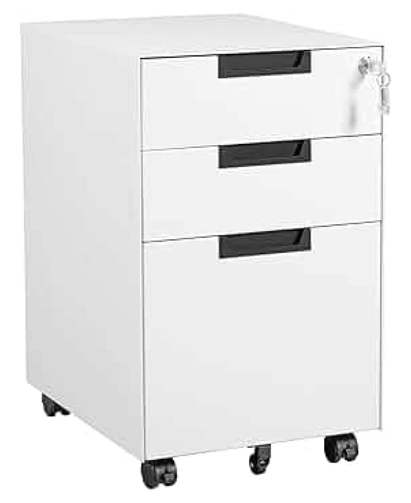 Mobile File Cabinet 3 Drawer, White - Lockable Office Filing Cabinet ...