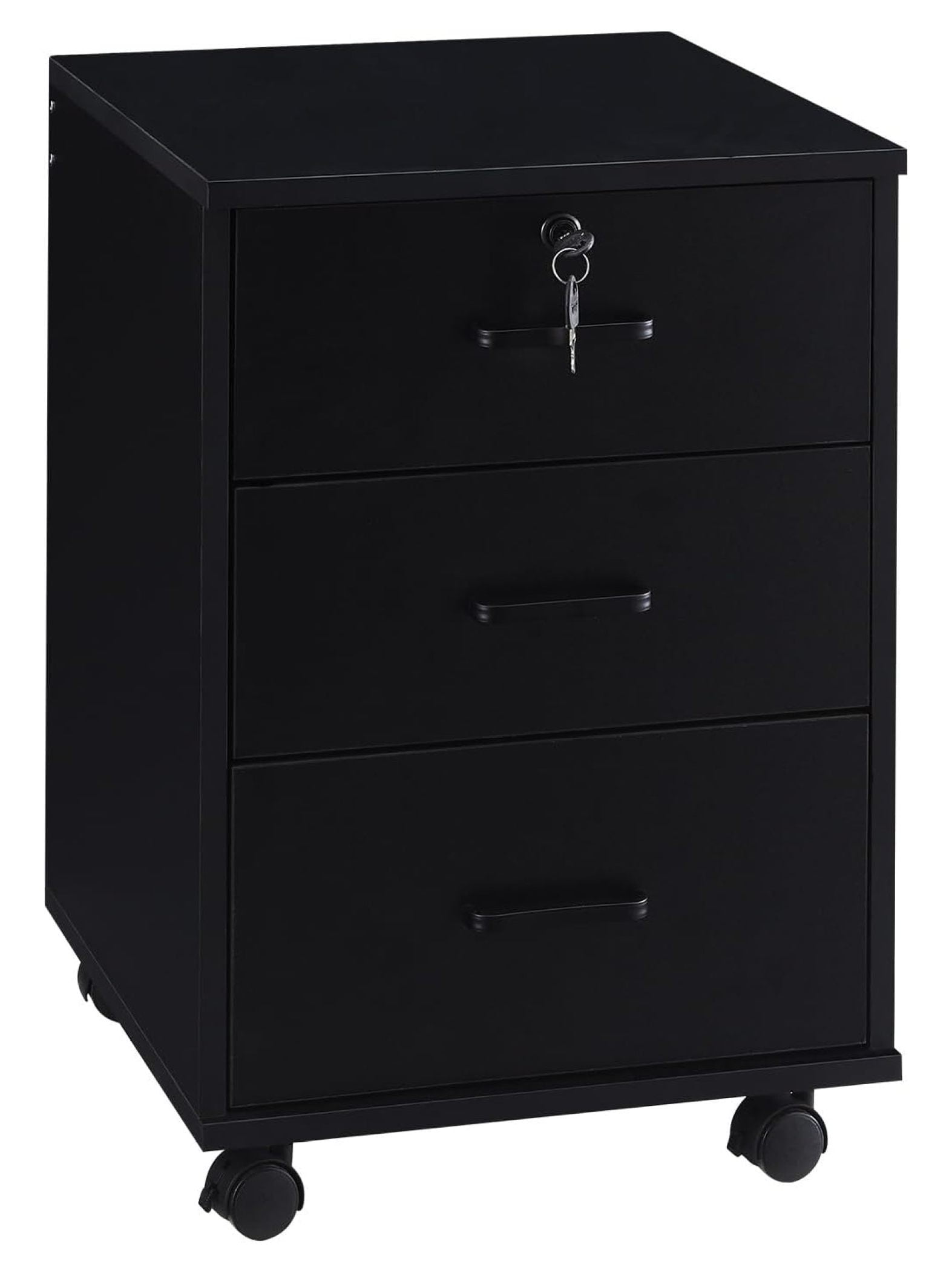 Mobile File Cabinet with 3 Drawers, Lockable Storage Unit Wooden ...