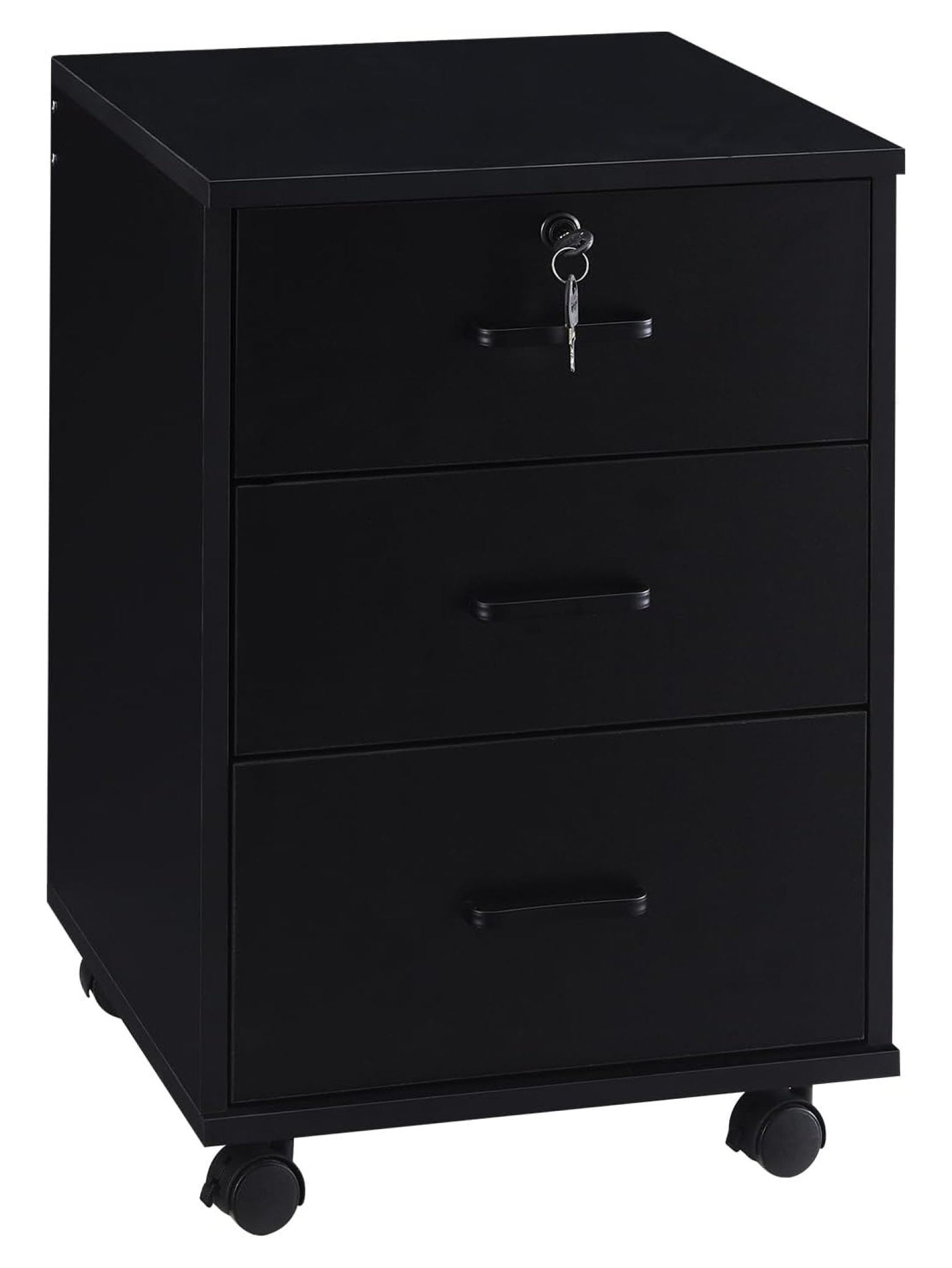 Mobile File Cabinet with 3 Drawers, Lockable Storage Unit Wooden ...