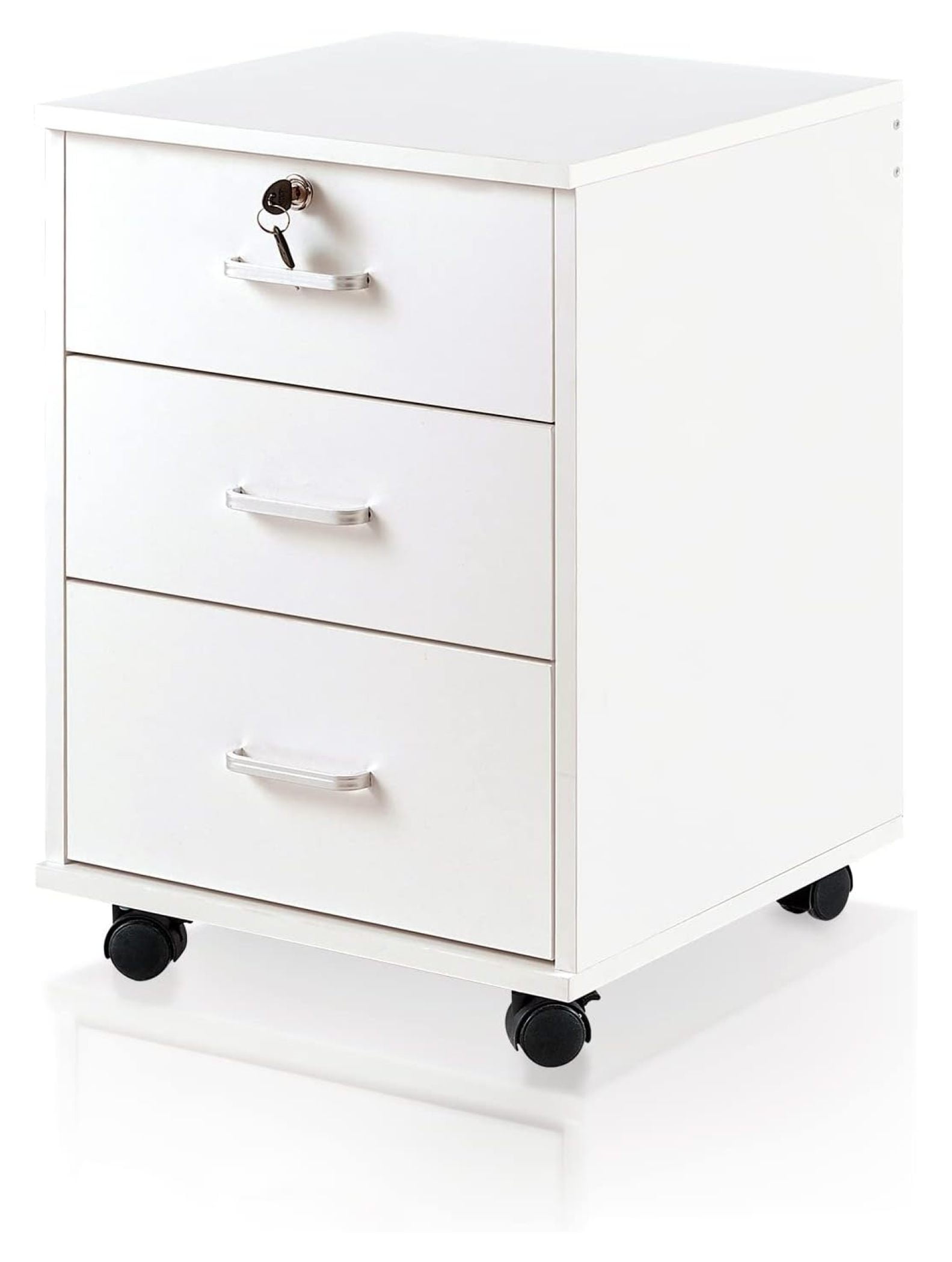 Mobile File Cabinet with 3 Drawers, Lockable Storage Unit Wooden ...