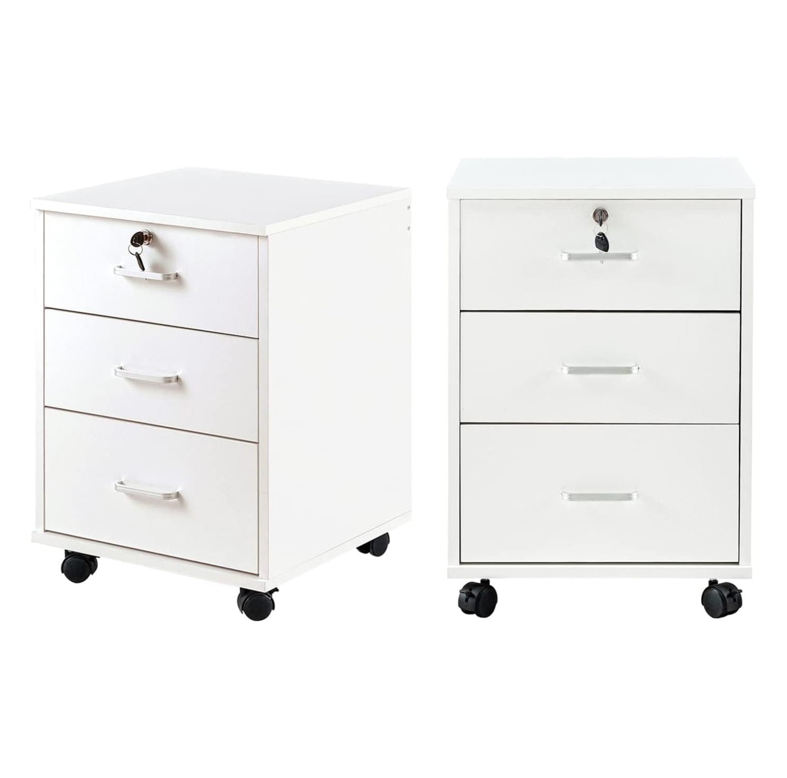 Mobile File Cabinet with 3 Drawers, Lockable Storage Unit Wooden ...