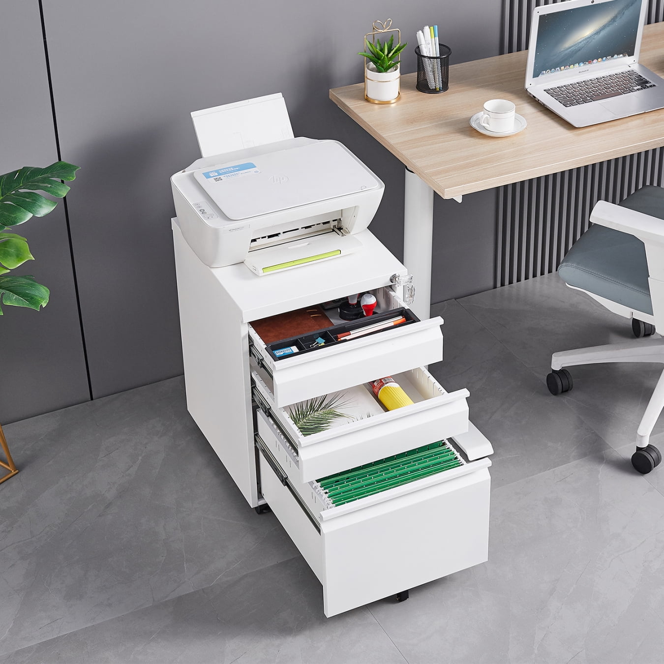 Mobile File Cabinet with 3 Drawers, Under Desk Rolling Storage with ...