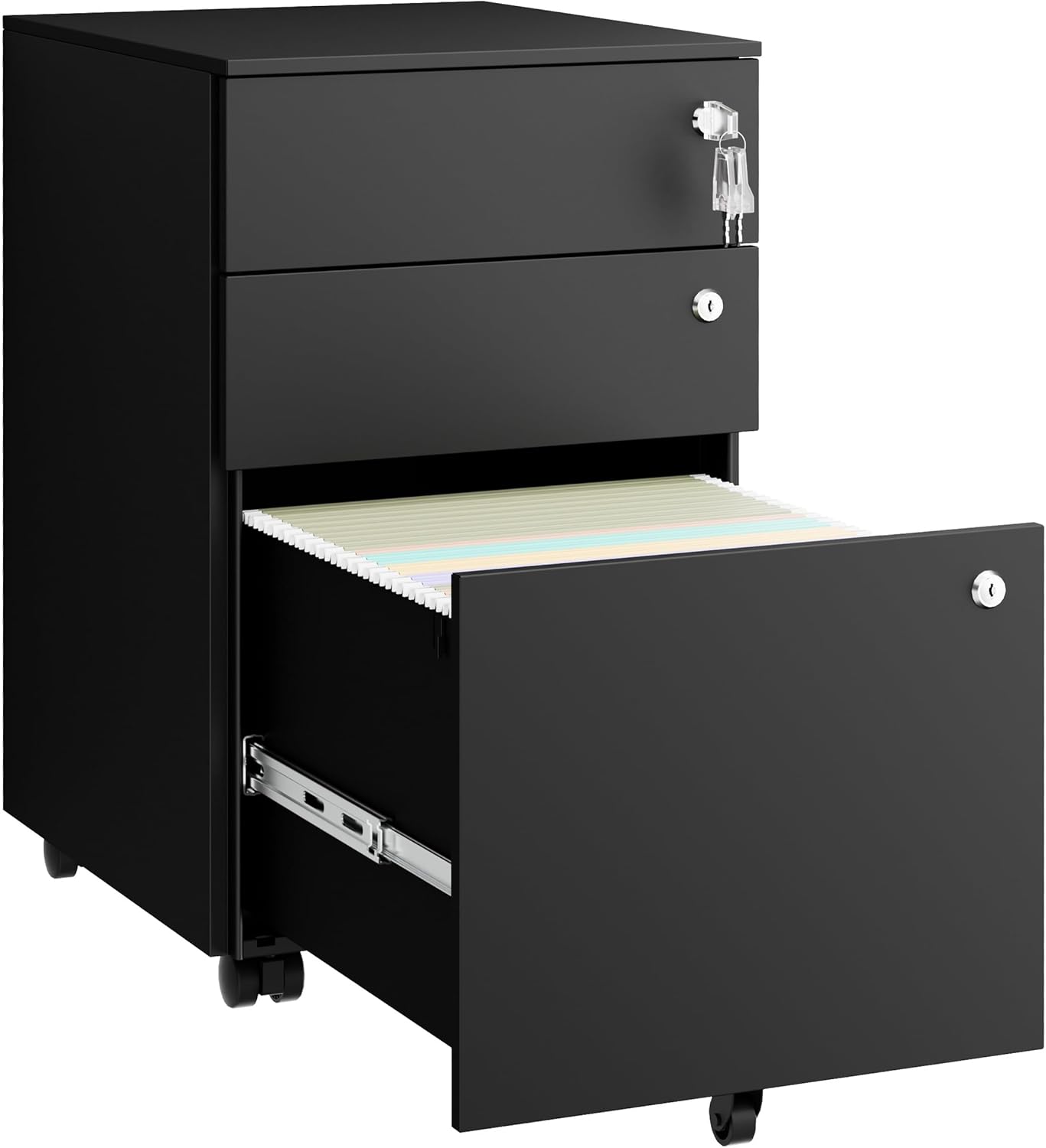 Mobile File Cabinet with 3 Locks, 3 Drawer File Cabinets for Home ...