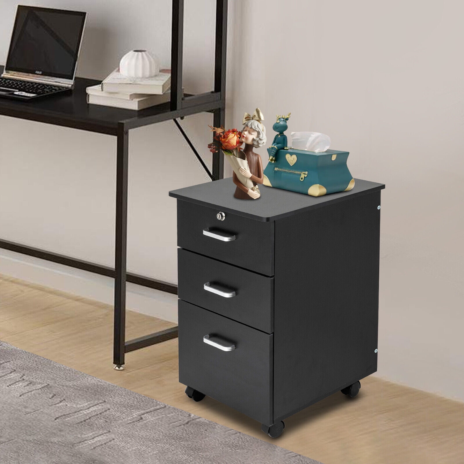 Mobile File Cabinet Filing Storage W/ Lock 3 Drawers Home Office Filing ...
